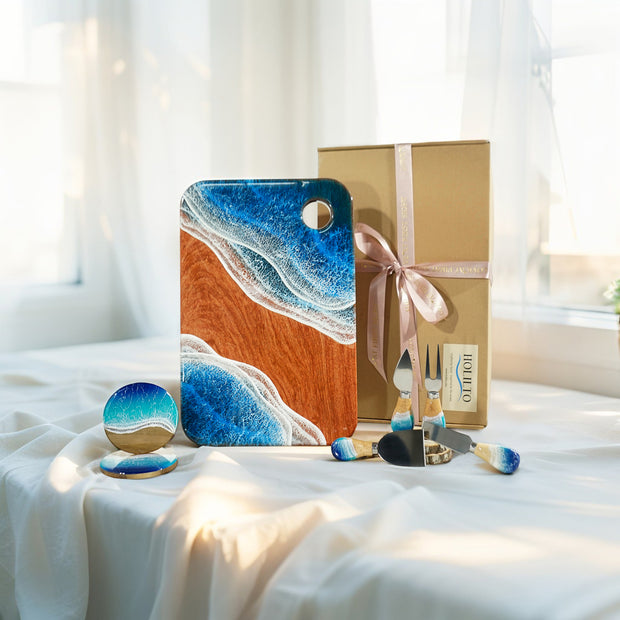 Passage – Ocean Resin Gift Set with Cheese Board, Knives & Coasters ...