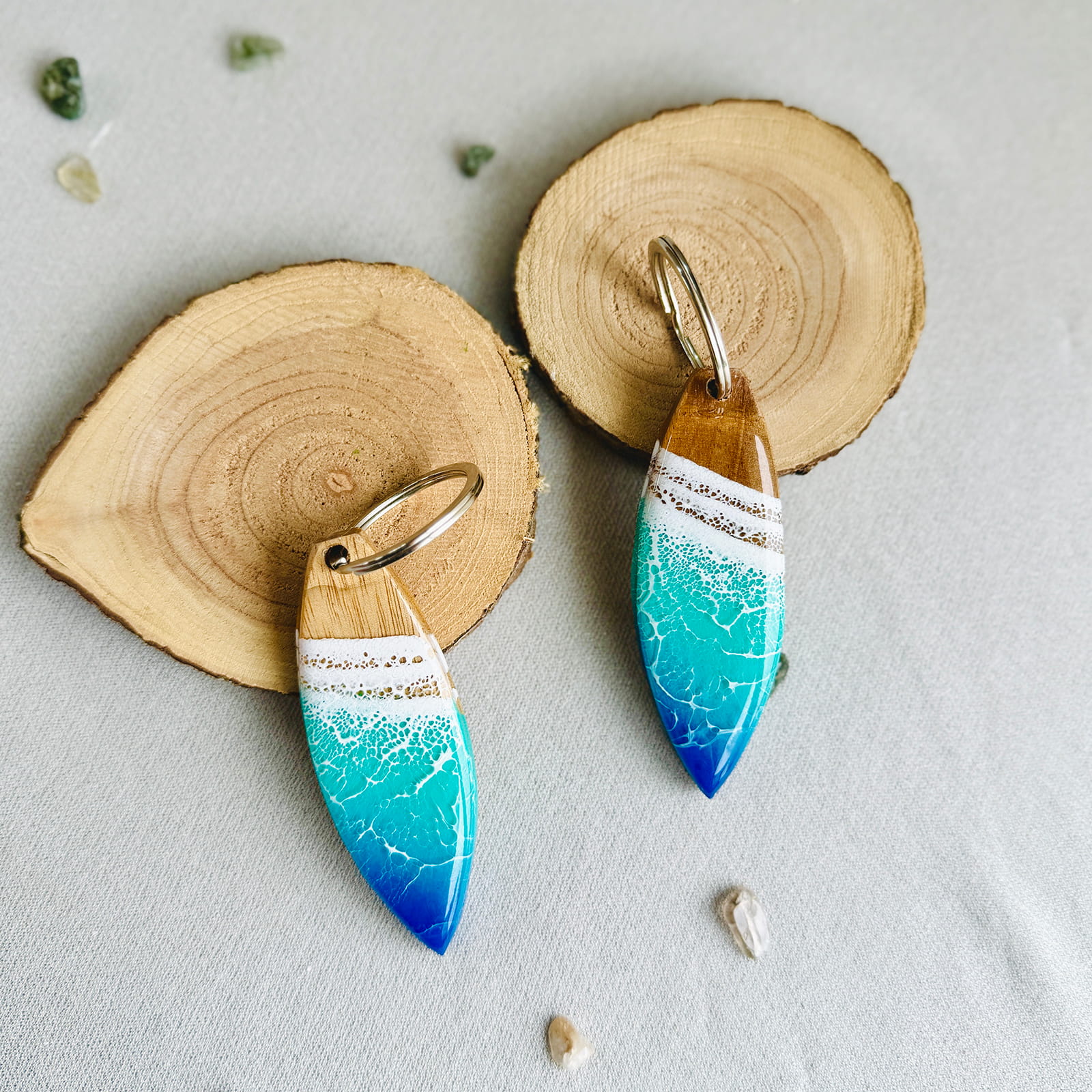 Ocean Resin Surfboard Keychain | Handmade Coastal Wooden Keychains by ...